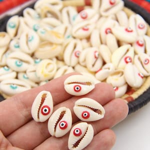 Evil Eye Painted Cowry Shell Charm, Pukka Shell, Good Luck Pendant ...