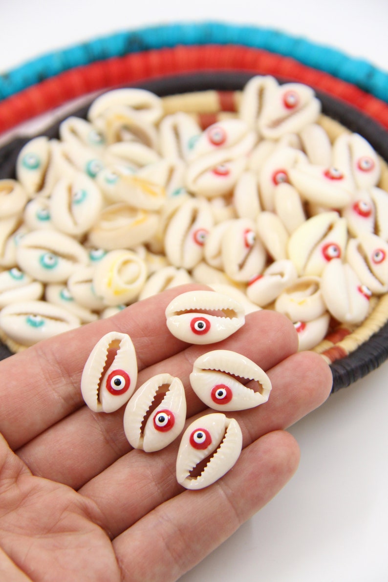 Evil Eye Painted Cowry Shell Charm, Pukka Shell, Good Luck Pendant ...