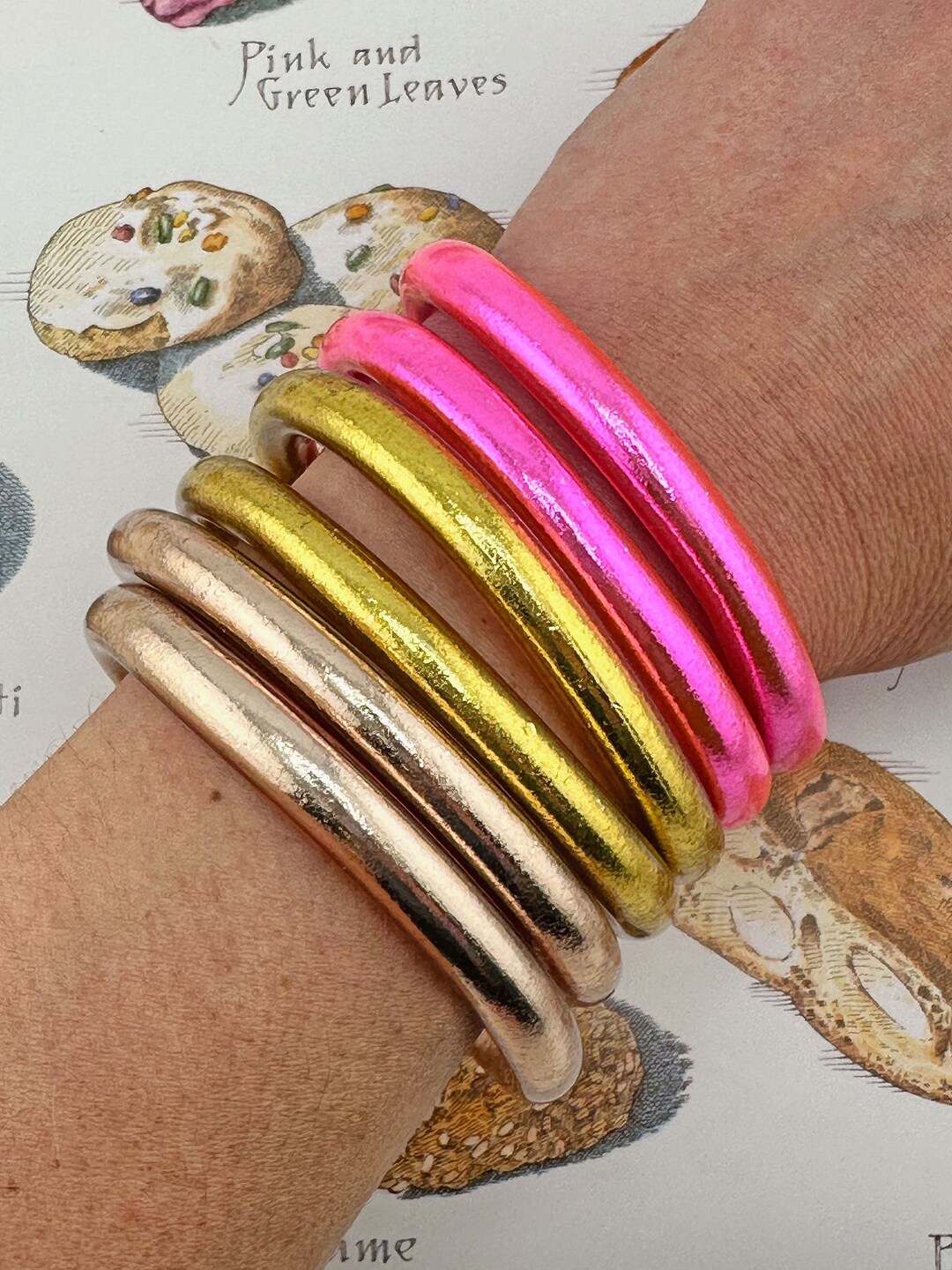 Luxe Thai Buddhist Temple Bracelets, Mantra Bangle, Kumlai, Gold Leaf ...