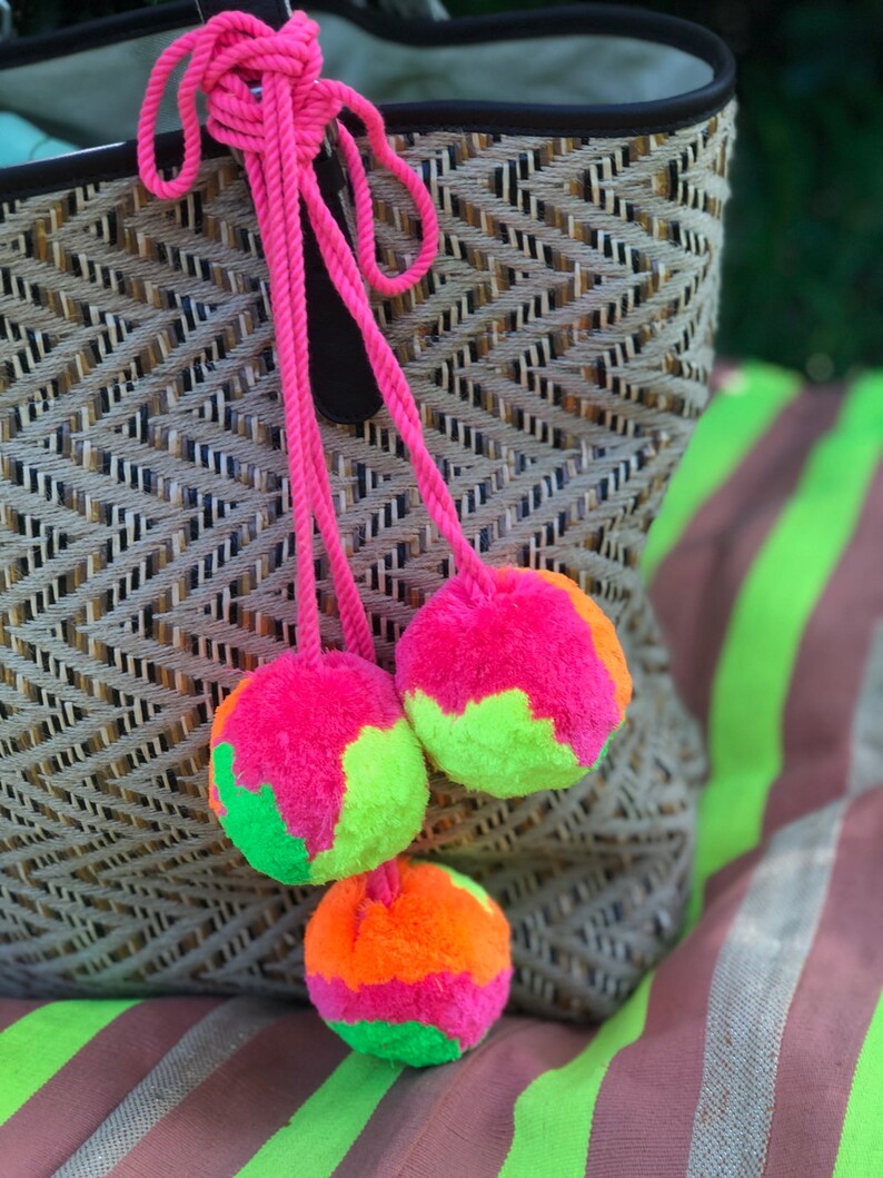 Neon Pom Pom Bag Charm, Large, Tie Back, Bag Accessories, Pom Pom on ...