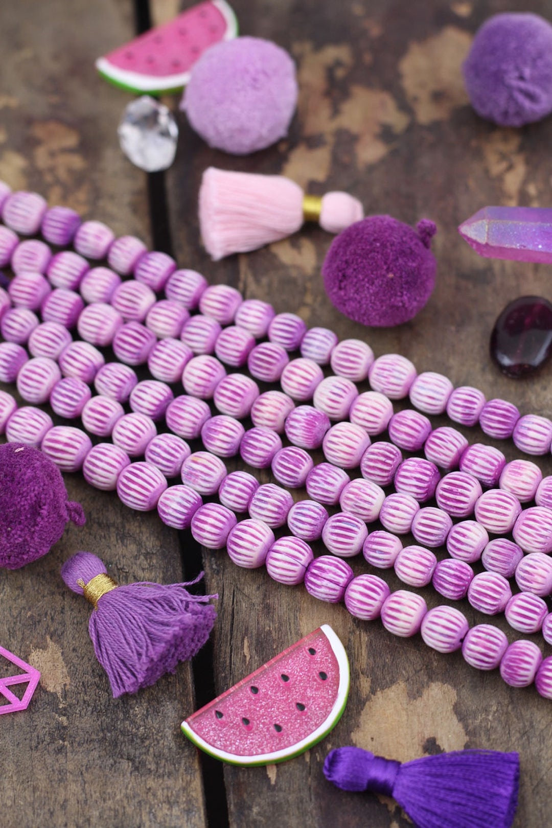 Light Purple Rain : Grooved Melon Shape, Handmade Bone Beads, Hand Carved Spacers, 9-10mm, DIY ...