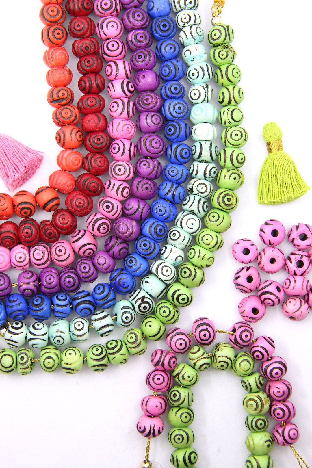 Hand Carved Target Bone Beads, 12x9mm, Rondelle Spacers, 24 Beads ...