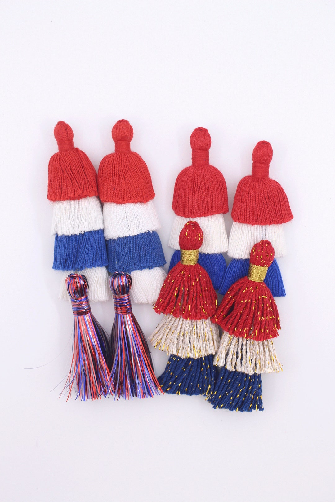Fourth of July Tassels, Red, White, Blue Tassel, Cotton or Tinsel ...