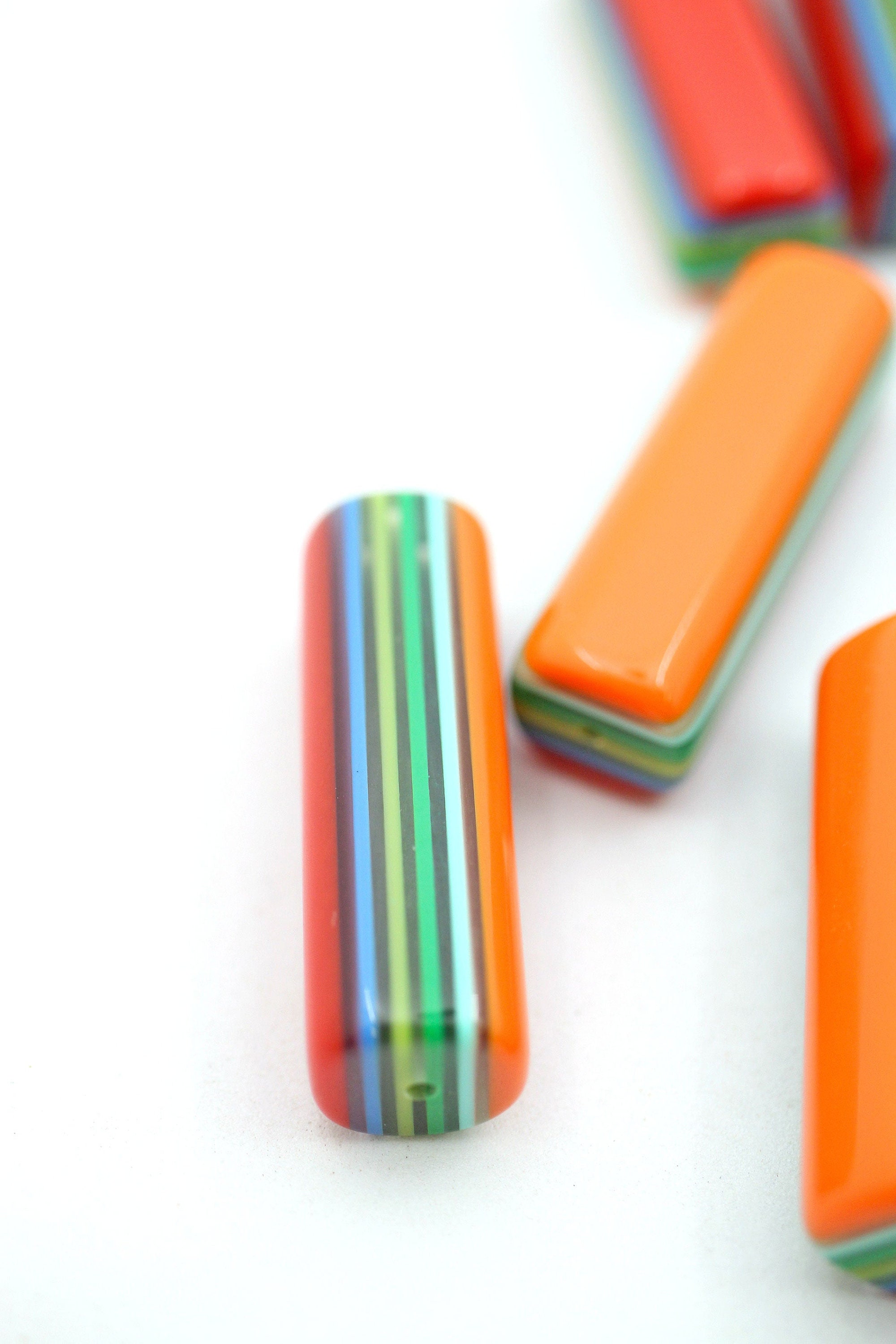 Retro Striped Italian Poly Resin Tube Beads, 12x35mm, 1 Focal Bead ...