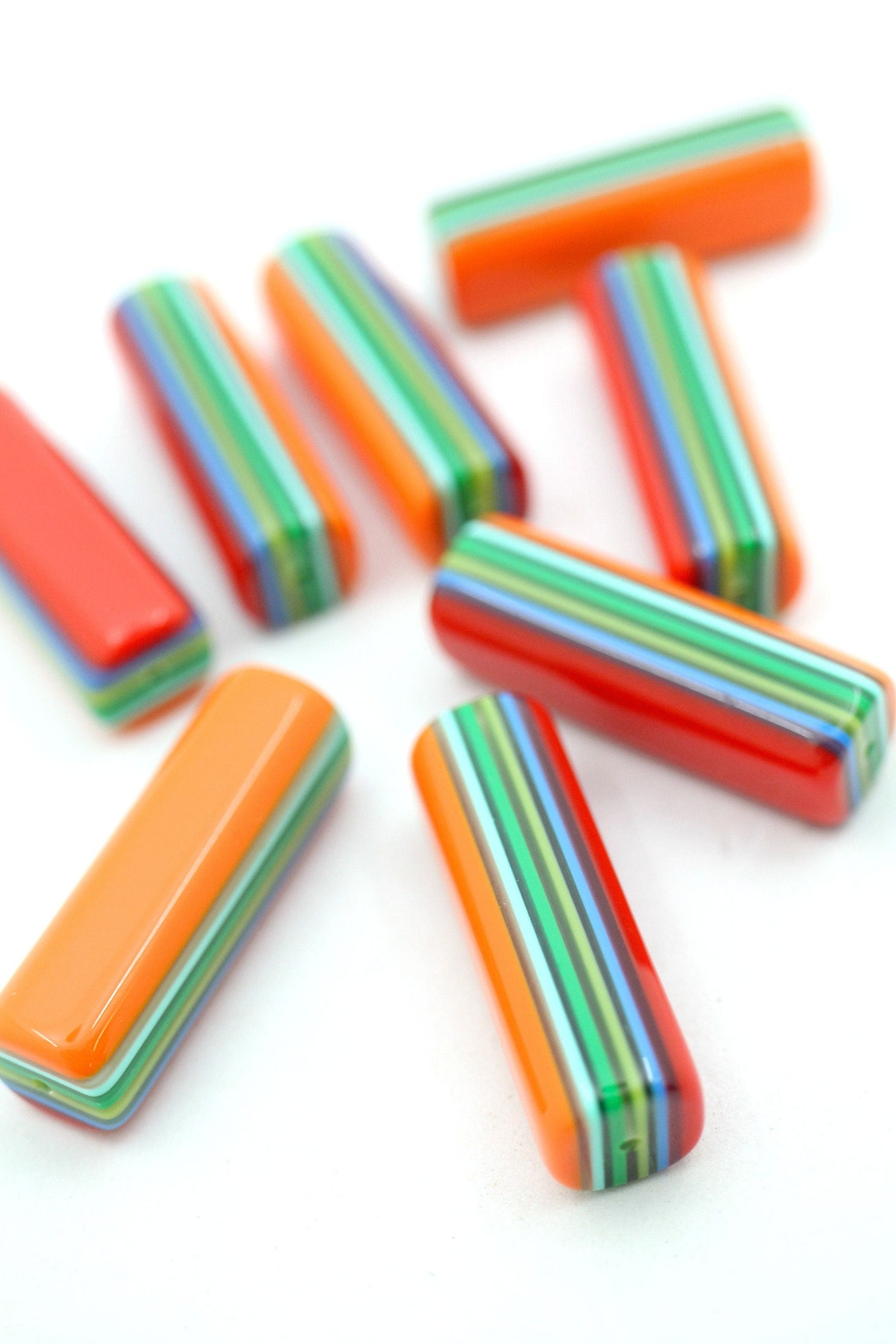Retro Striped Italian Poly Resin Tube Beads, 12x35mm, 1 Focal Bead ...