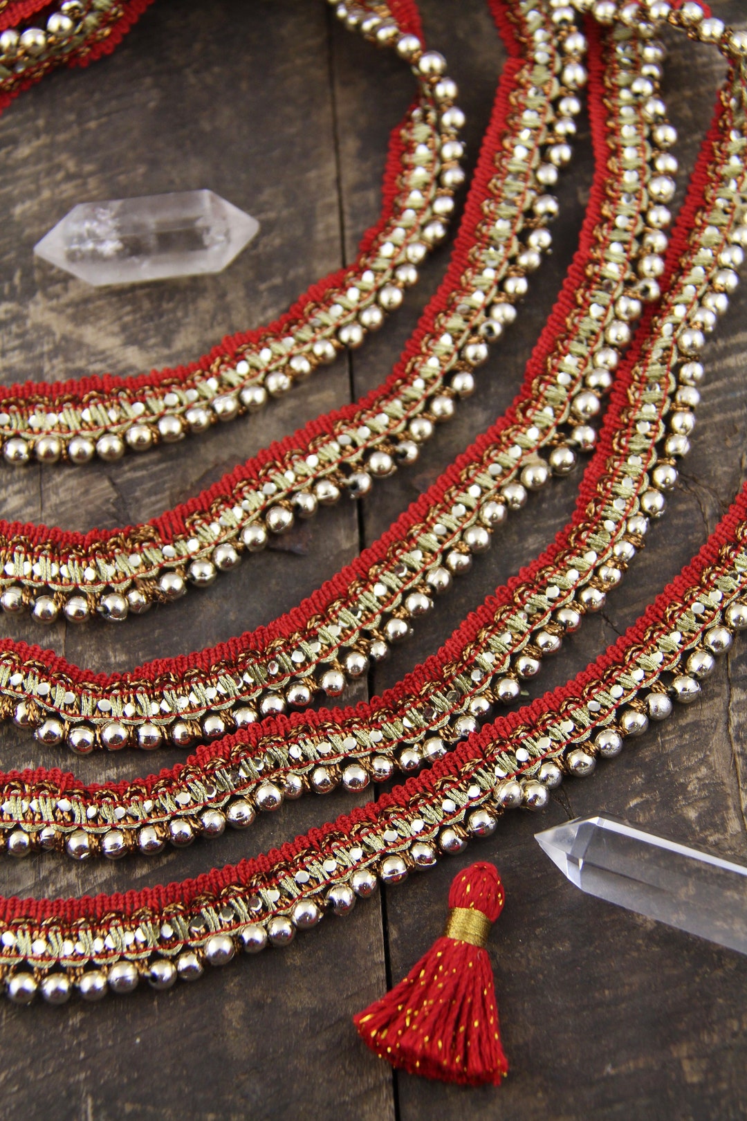Beaded Fringe Trim, Cherry Red, Traditional Indian Beaded Ribbon, Boho ...