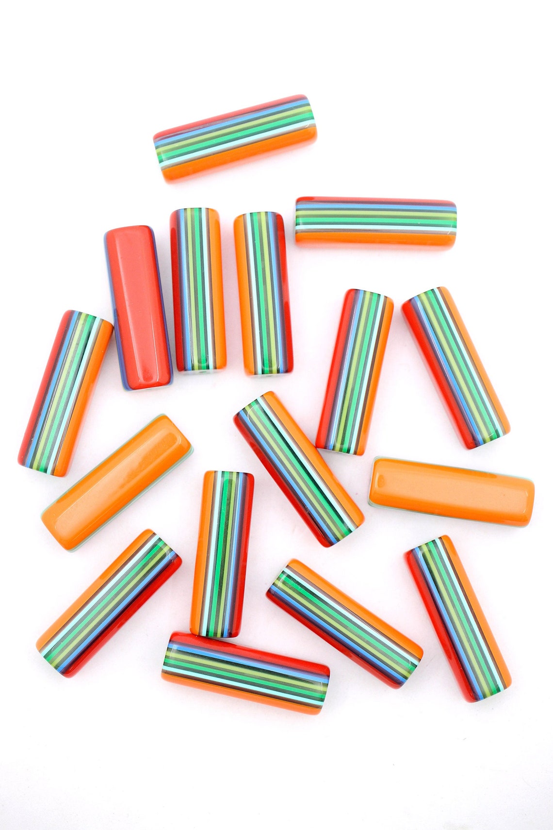 Retro Striped Italian Poly Resin Tube Beads, 12x35mm, 1 Focal Bead ...