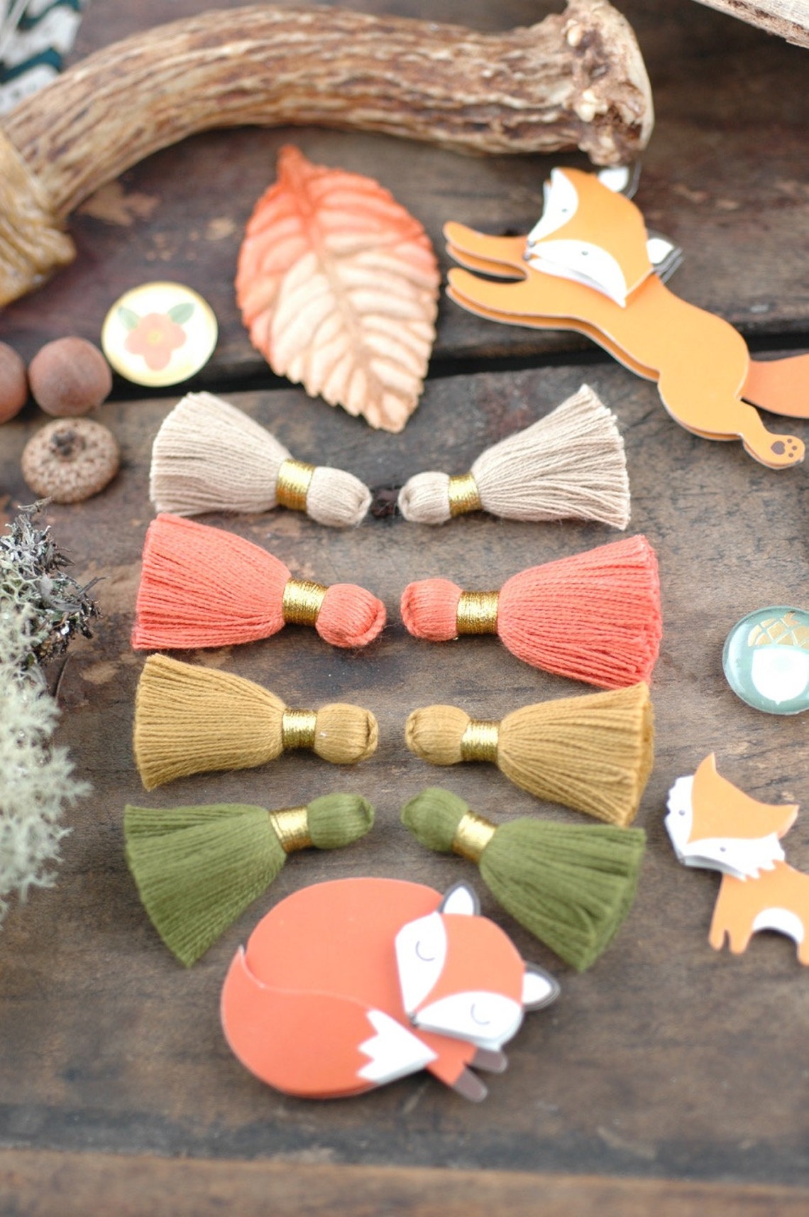 Foxy Fall Mix Mini Tassels, Gold Binding, Orange, Green, Gold, Tan ...