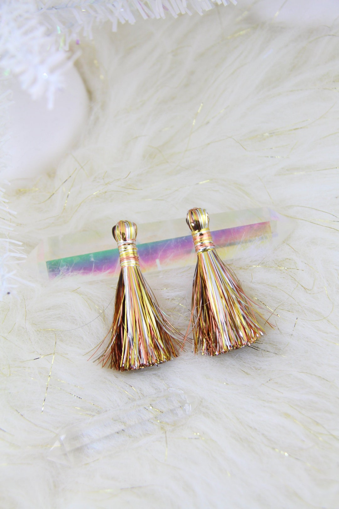 Mixed Metal Tinsel Tassels, 2.5" Metallic Tassels, Festive Holiday ...