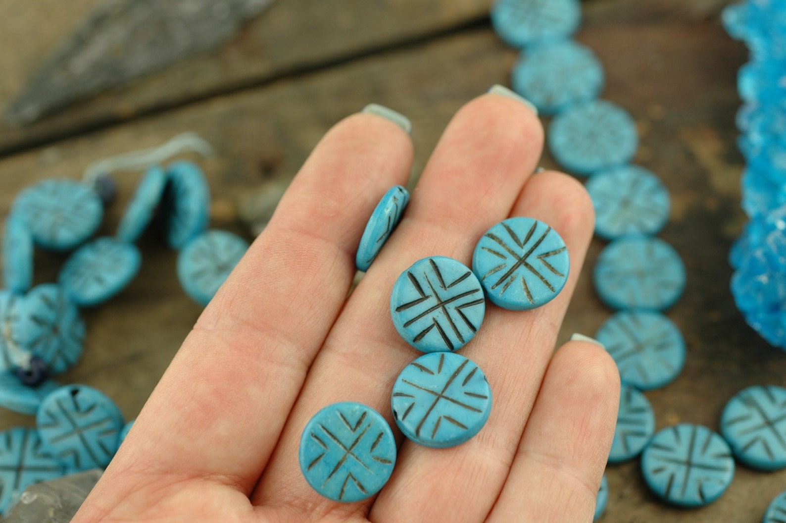 Ocean Blue Discs : Hand Carved Coin Bone Beads 3x16mm 14 | Etsy