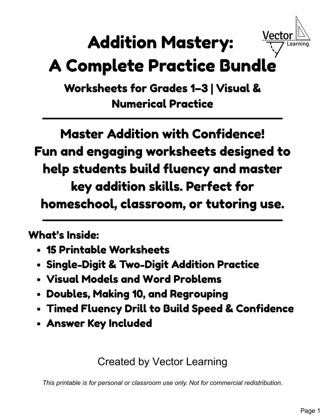 Addition Worksheet Bundle | Printable Math Facts & Adding Practice ...