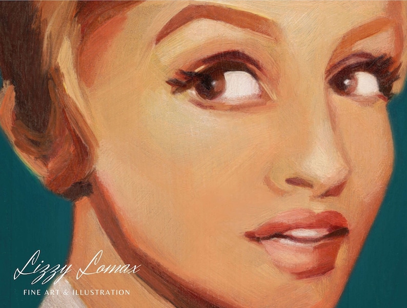 Vintage Portrait of Julie Newmar, Antique Oil Painting Print, Vintage ...