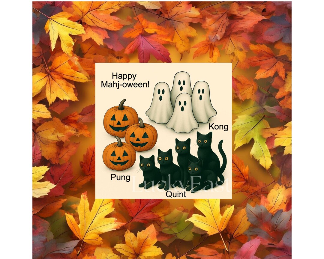 Halloween Mahjong Card: Pumpkin, Ghost, Black Cat, Pung Kong Quint ...