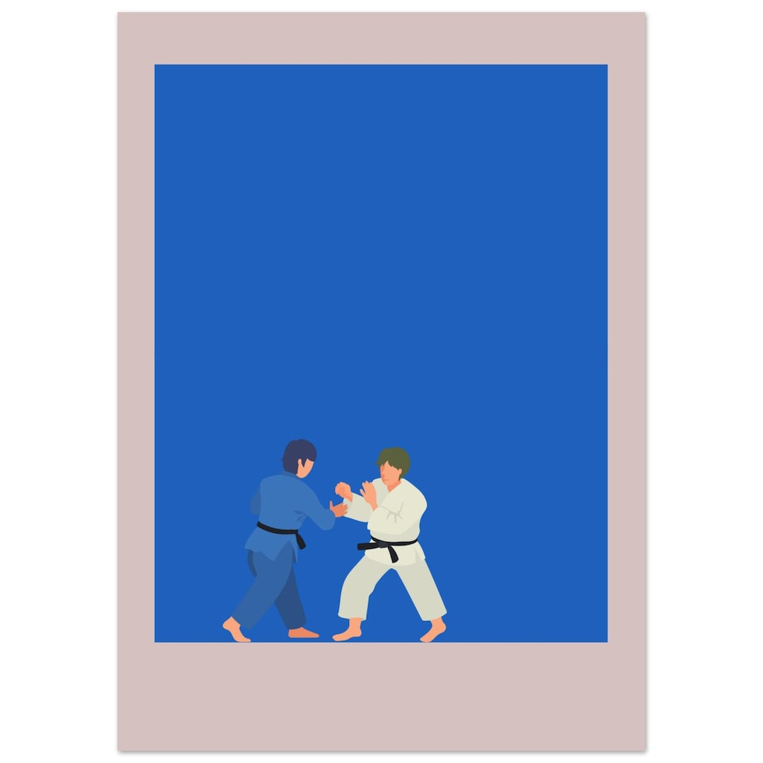 Judo Poster Minimalist Martial Arts Wall Art Blue and White Gi Sparring ...