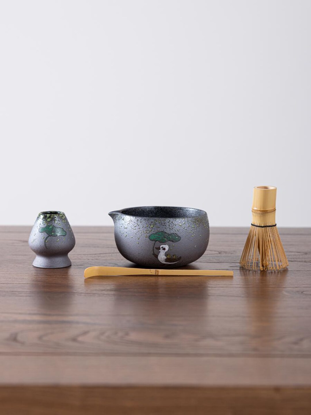 Hand-painted Duck & Lotus Matcha Bowl Set, Ceramic Gray Matcha Set and ...
