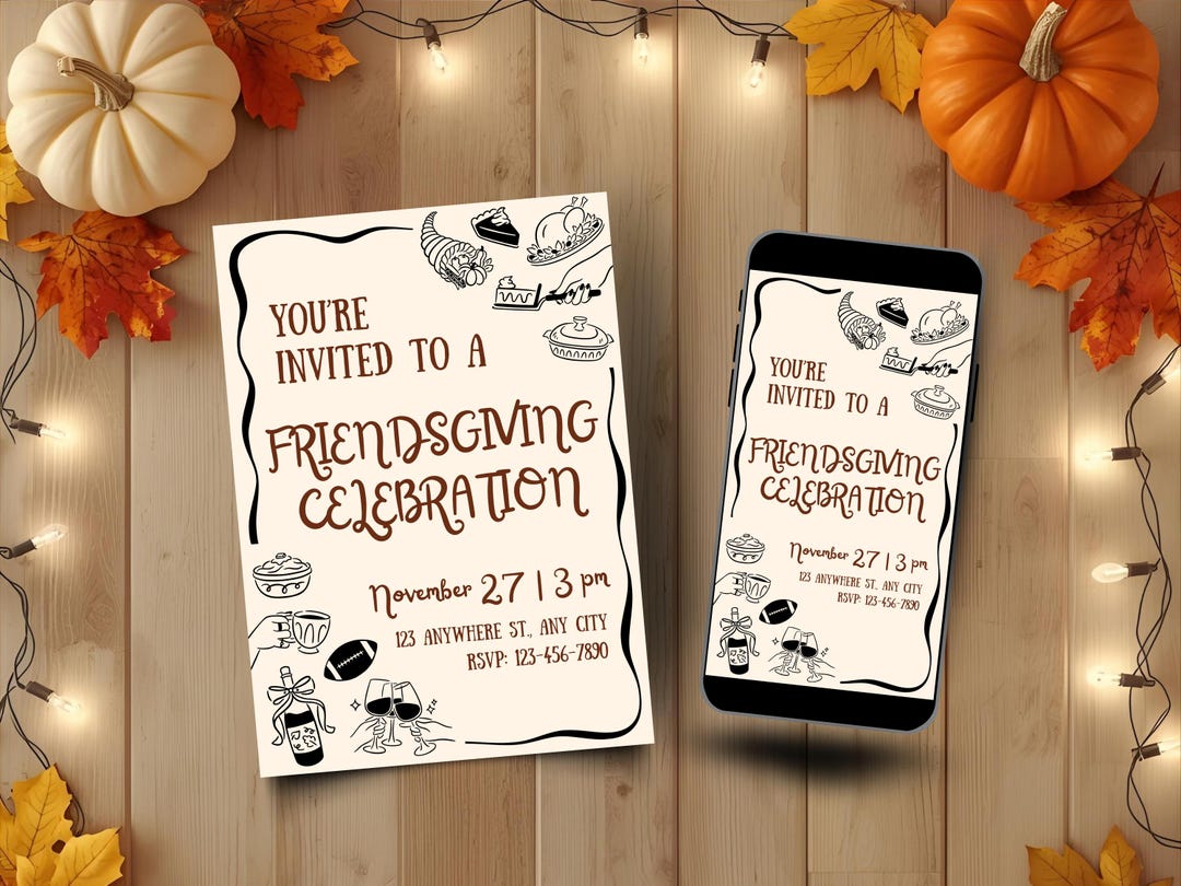 Friendsgiving Celebration Invitation, Fall Friendsgiving Dinner Invite ...