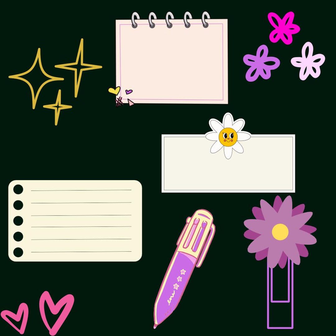 Digital Girly Notepad Stickers With Bonus Set | Cute Kawaii Sticky ...