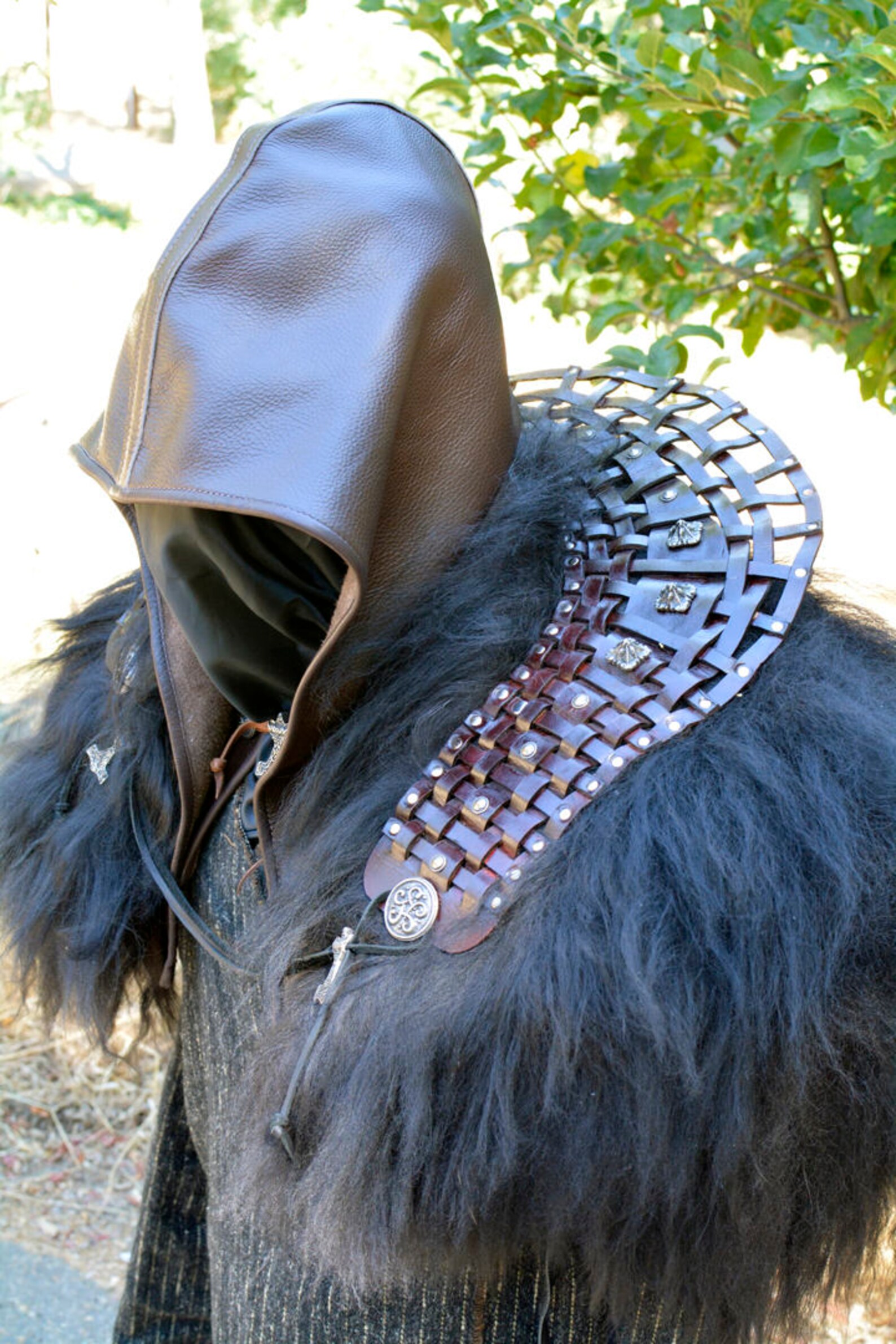 Jarl's Hooded Leather Battle Mantle with Studded Weave | Etsy