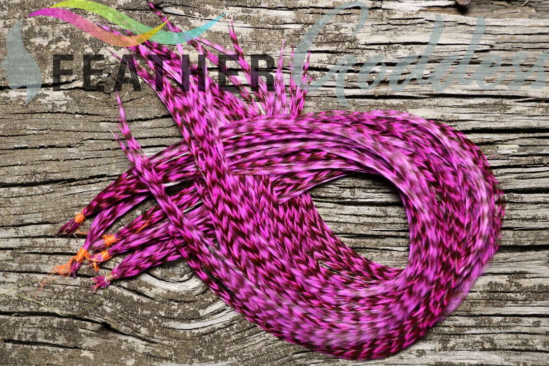 Hot Pink Grizzly Hair Feather Extensions (6) With Crimp Beads - Etsy