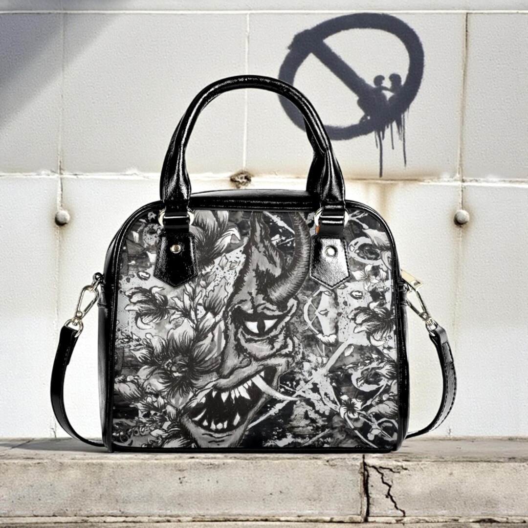 Oni Demon Handbag, Japanese Yokai Floral Vegan Leather Purse, Gothic ...