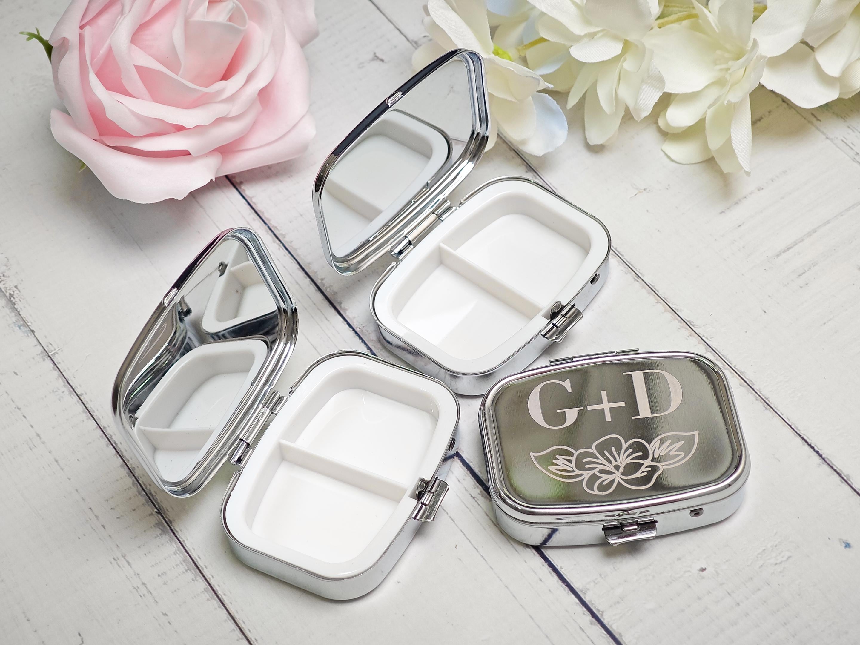 Personalized Stainless Steel Pill Case, Laser Engraved Two-compartment ...