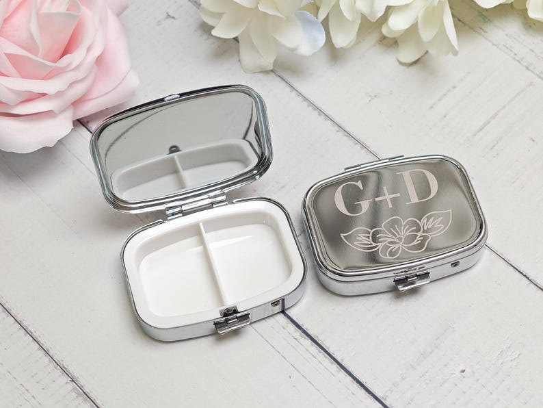 Personalized Stainless Steel Pill Case, Laser Engraved Two-compartment ...