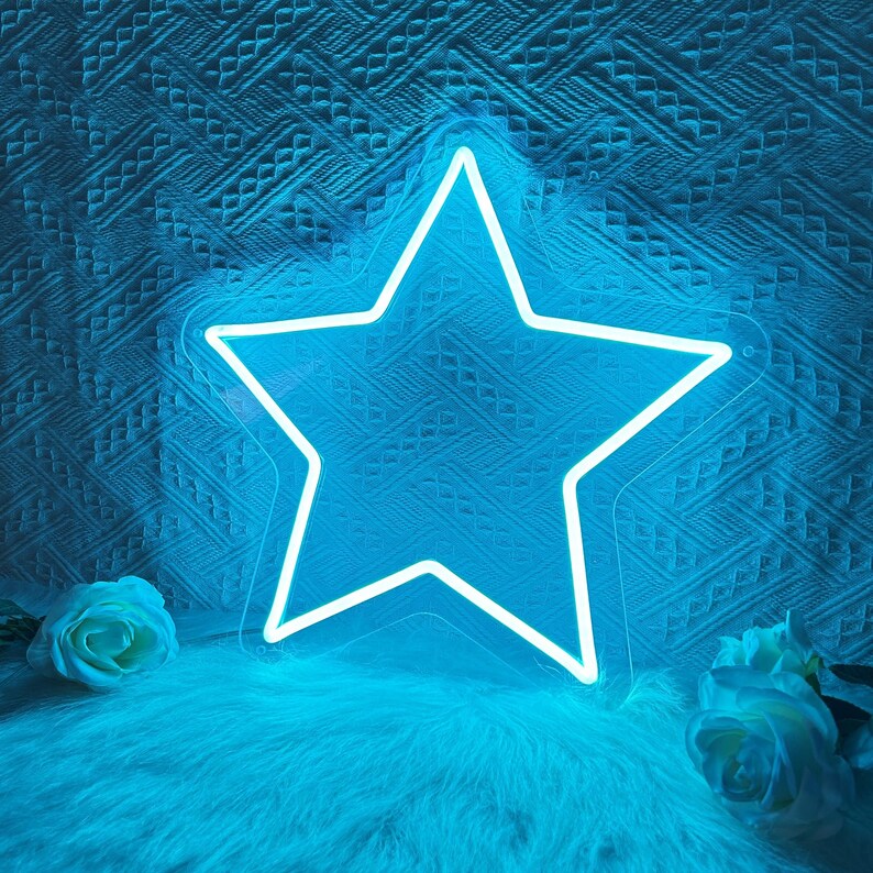 Star Neon Sign,led Neon Star Sign,star Led Light Up,led Ice Blue Star ...