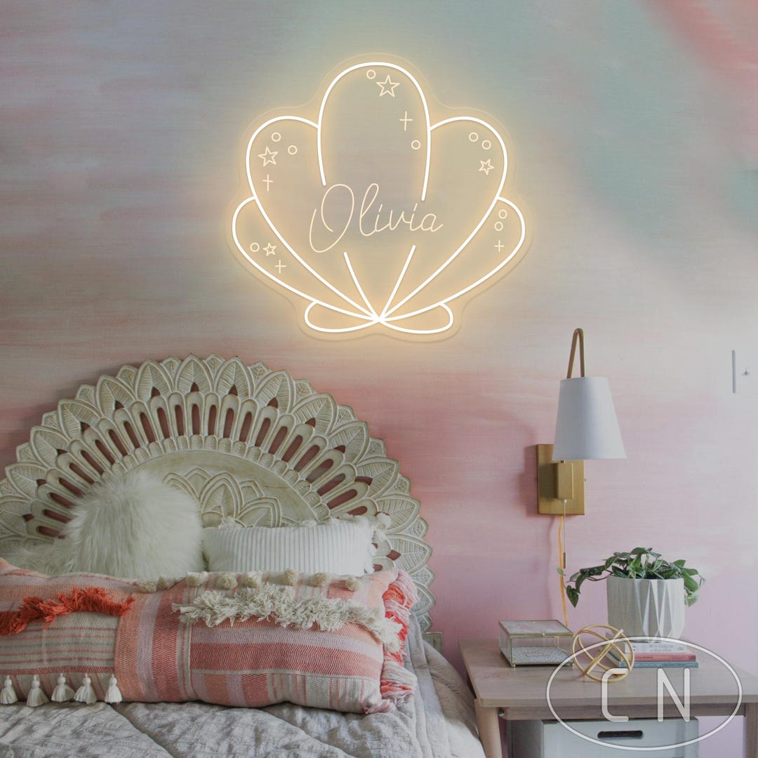 Custom Seashell Name Neon Sign,baby Girl Mermaid Name Sign,seashell ...