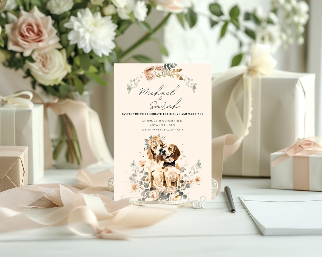 Beagle Wedding Invitation – Editable Canva Template - Etsy