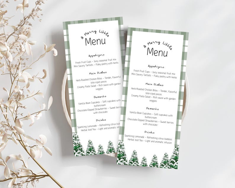 Christmas Menu Template, Merry Little Party Green Plaid Winter Menu ...