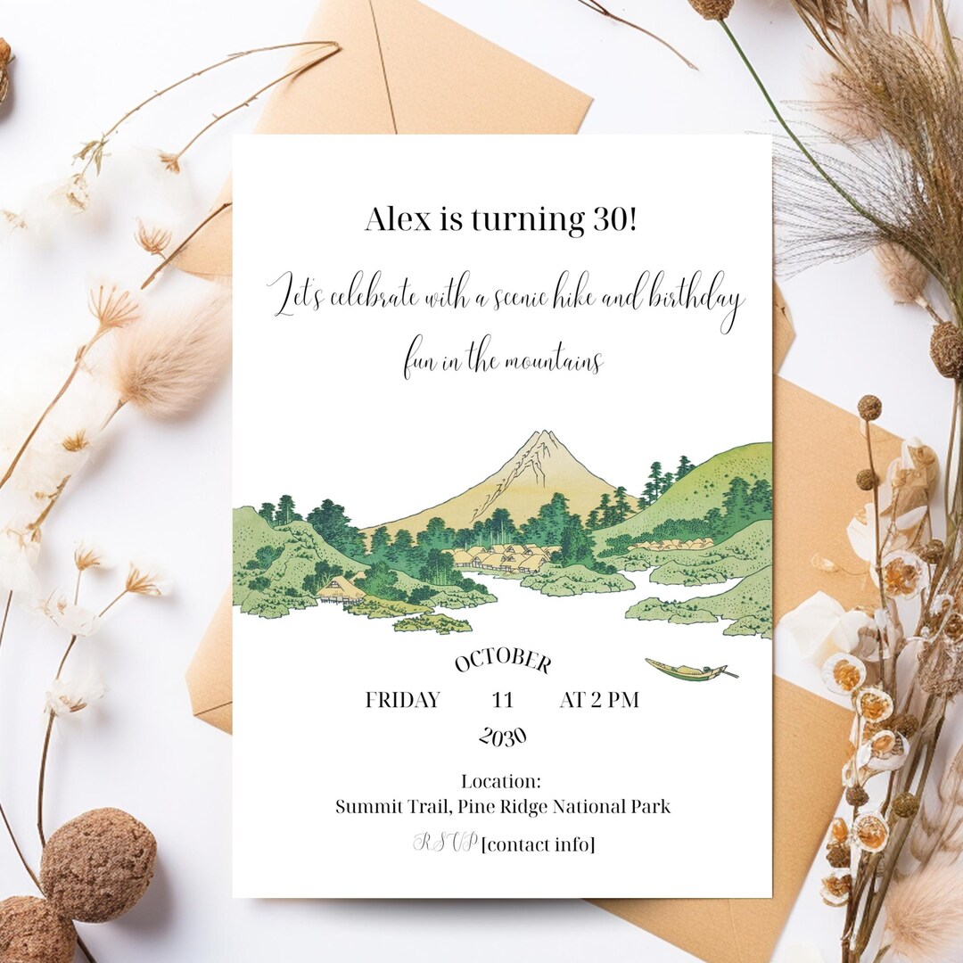 Mountain Adventure Birthday Invitation Template, Adult Birthday Party ...
