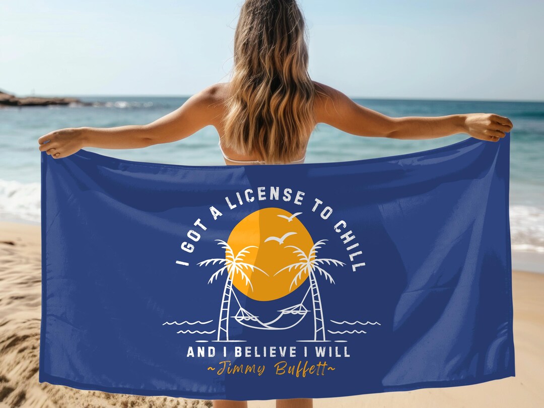 Jimmy Buffett License to Chill Lyrics Beach Towel, Navy Parrot Head ...