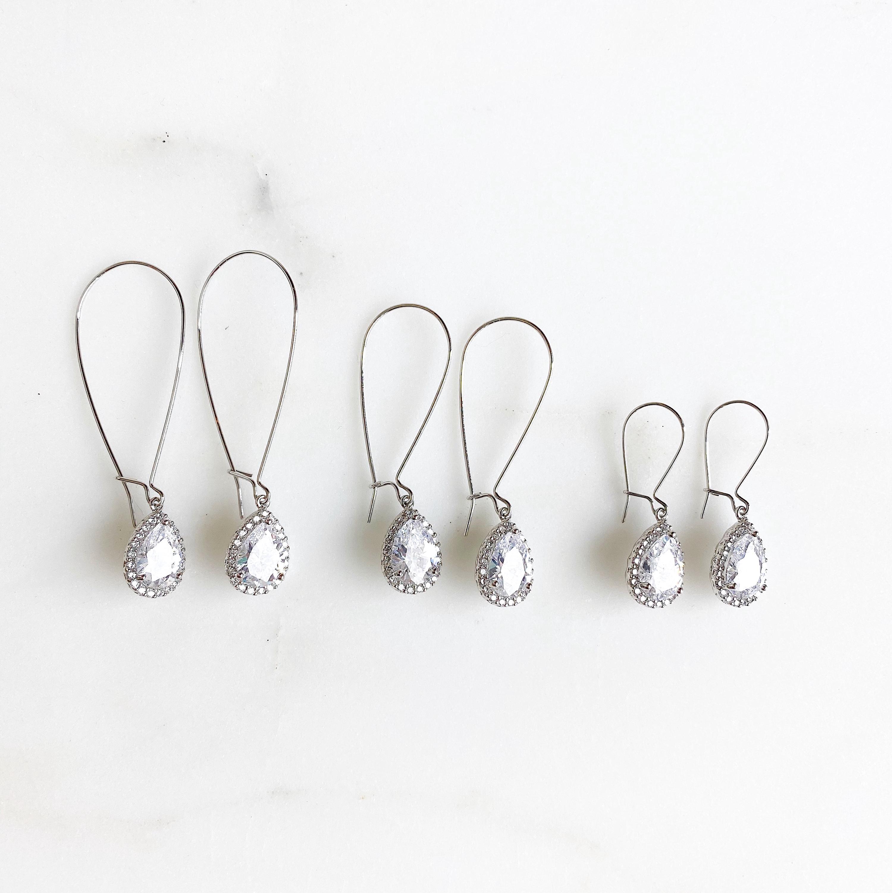 Simple Silver Bridal Drop Earrings. Cubic Zirconia Drops. Elegant ...
