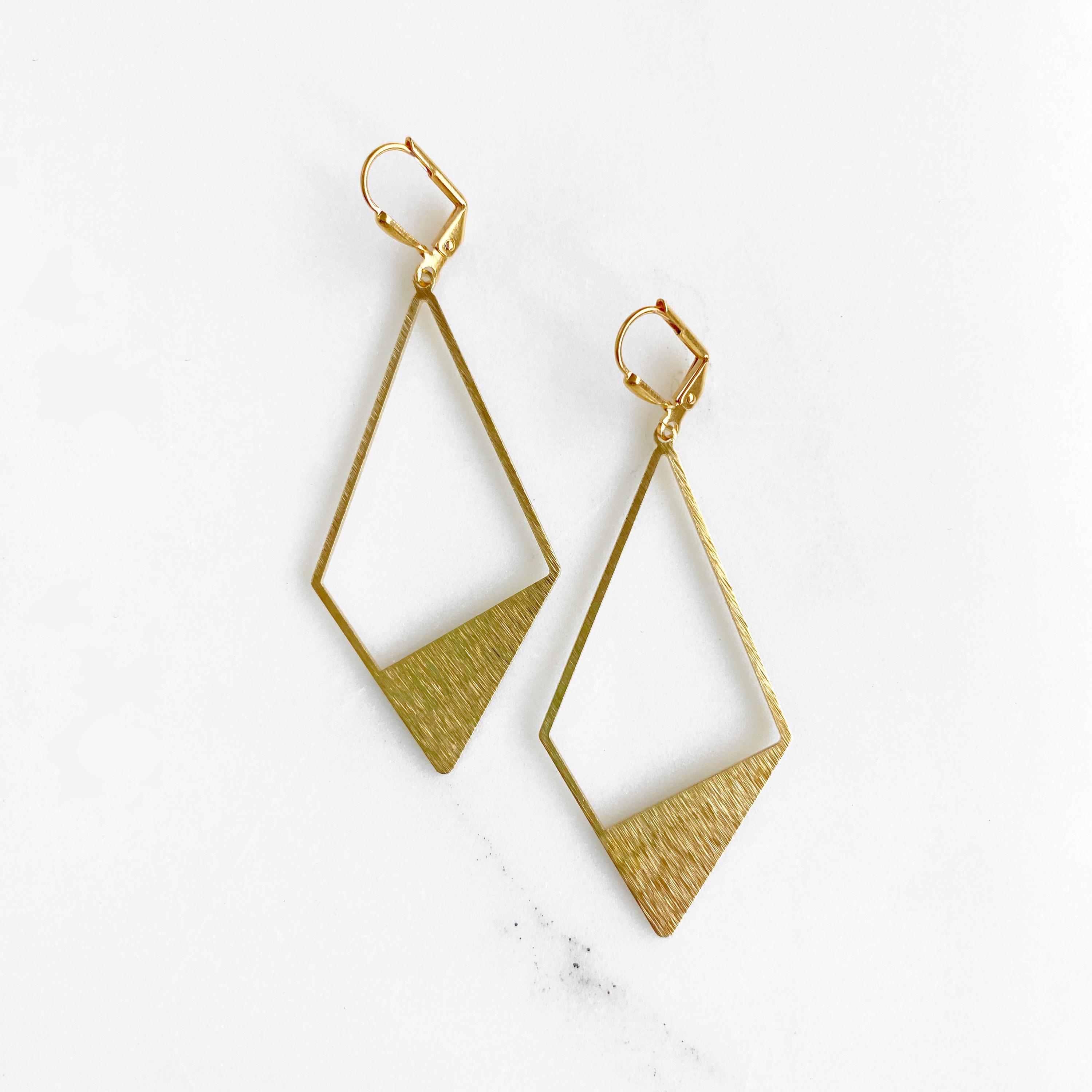 Brushed Brass Geometric Statement Earrings: Minimalist Gold Shapes - Etsy