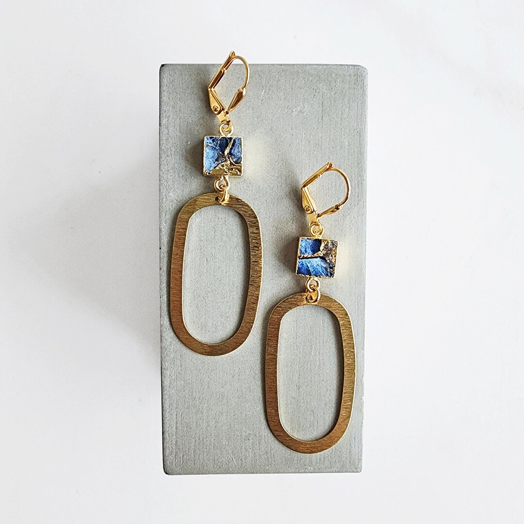 Square Sapphire Mojave Open Oval Statement Earrings in Brushed Brass ...