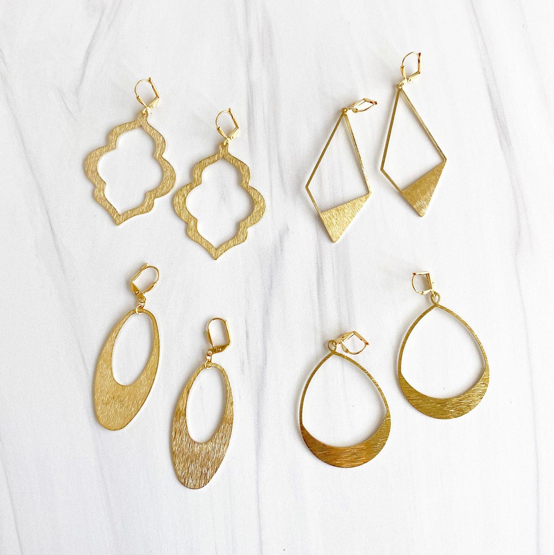 Brushed Brass Geometric Statement Earrings - Gold Plated - Etsy