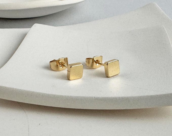 18K Gold Plated Tiny Square Stud Earrings, Geometric Earrings, Rhombus ...