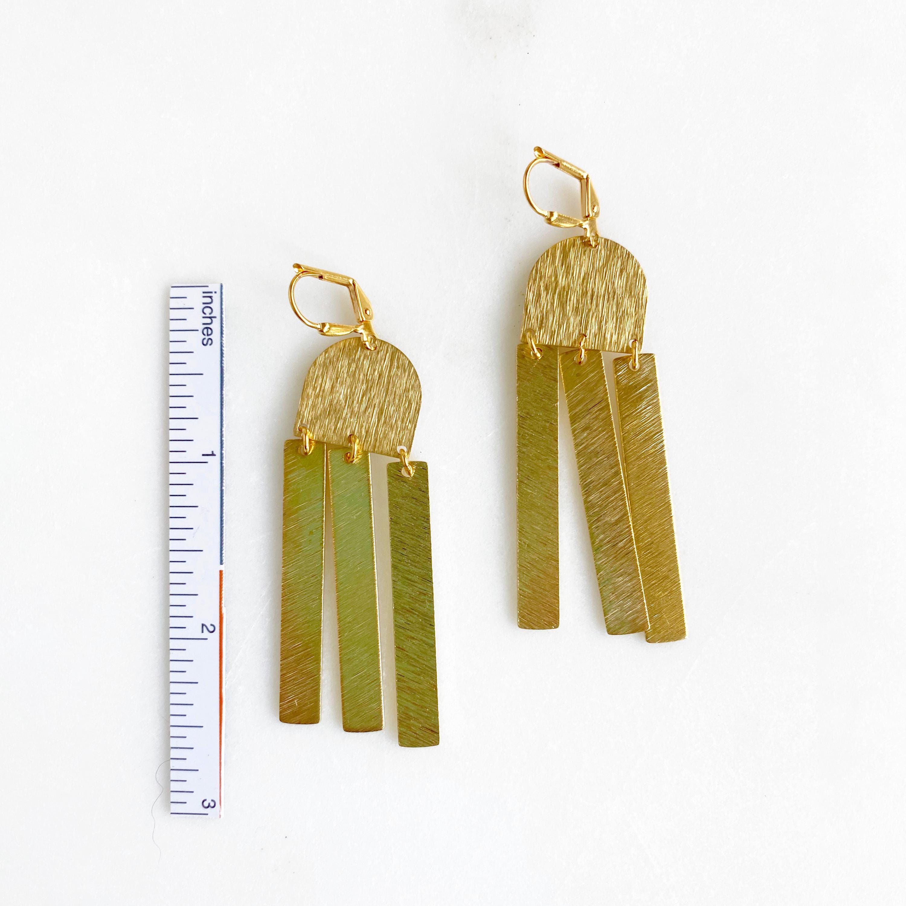 Brushed Brass Geometric Statement Earrings: Minimalist Gold Shapes - Etsy