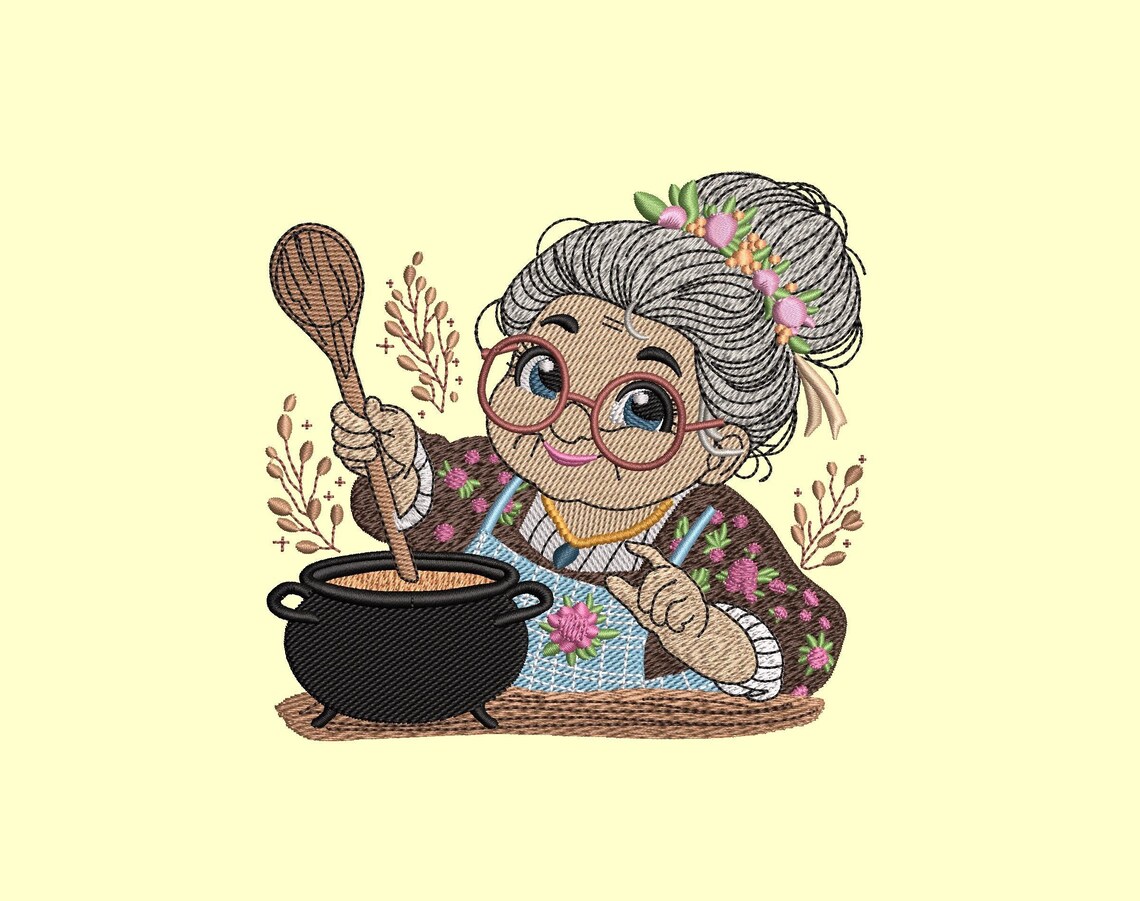 Old Lady Cooking Embroidery Design - Etsy
