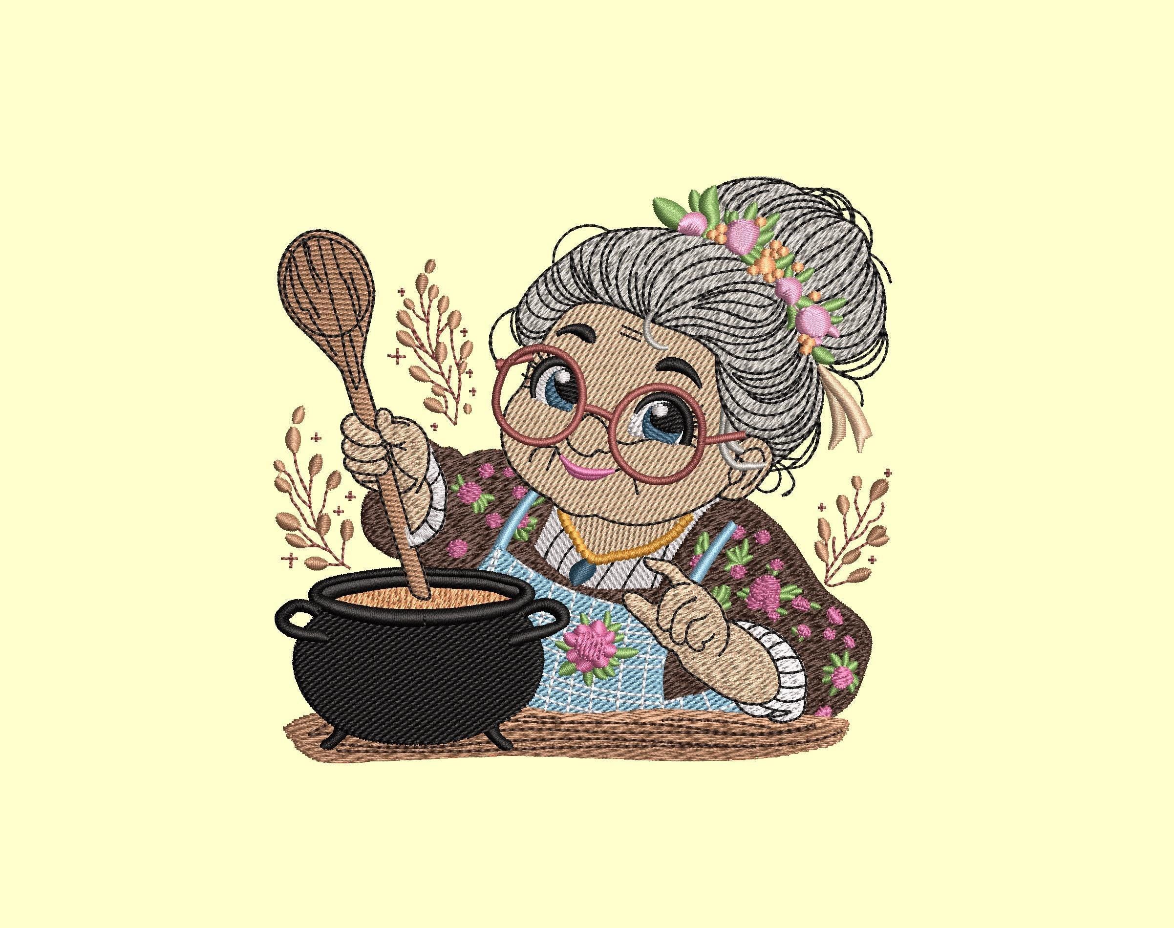 Old Lady Cooking Embroidery Design - Etsy