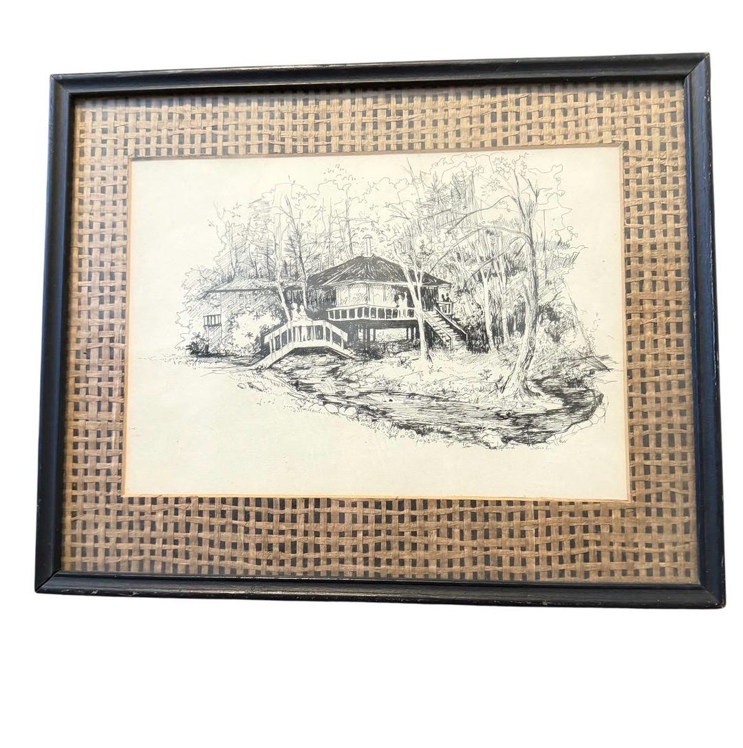 Framed Pencil Drawing Titled Kona Inn Kailua Hawaii 10 April 1936 ...