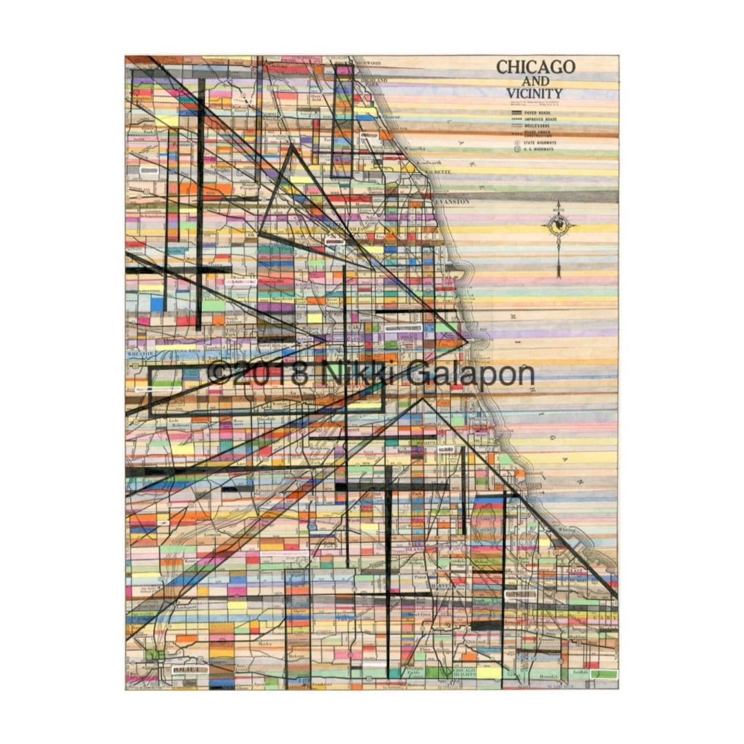 Chicago Map Art Print: Geometric Cityscape Giclee Reproduction - Etsy