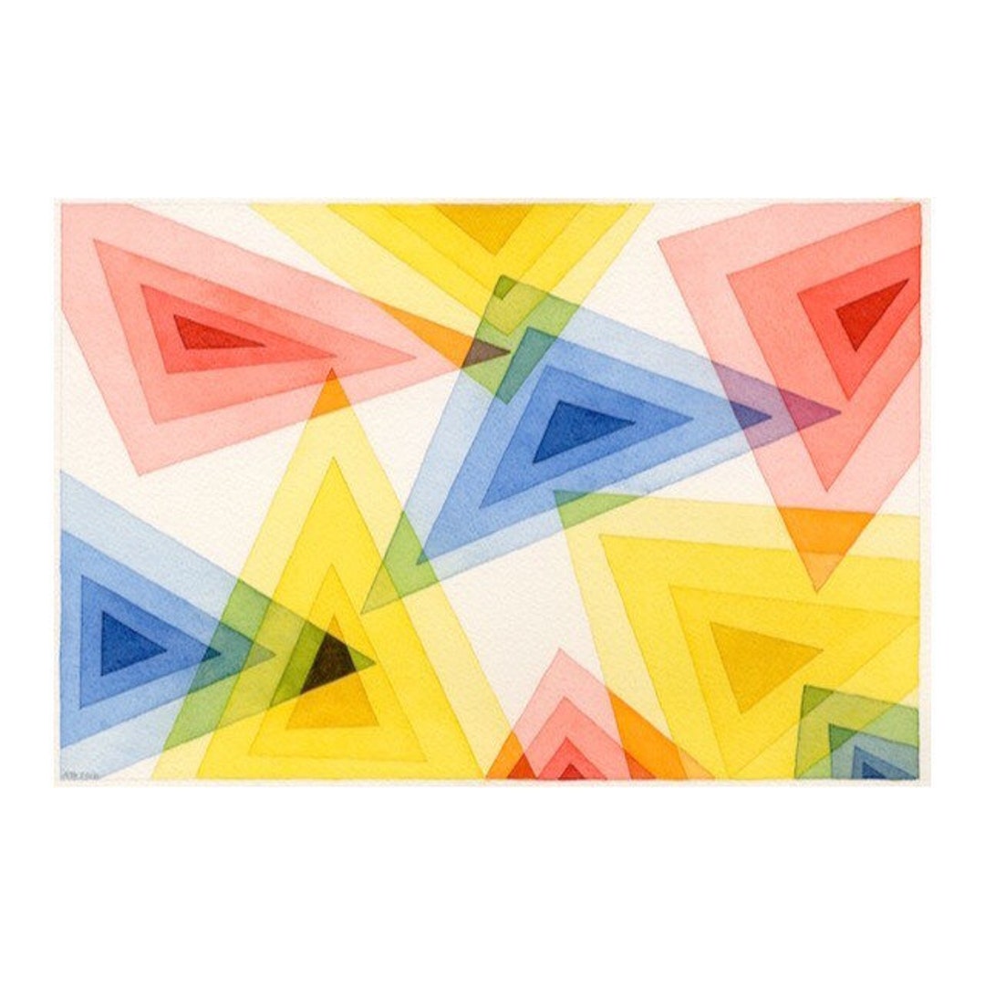 Triangular Spectrum: Original Fine Art Watercolor Colorful Geometric ...