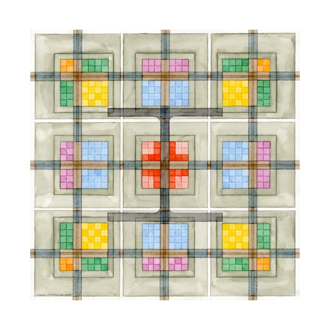 Molded: Modern Geometric Architectural Structural Square Watercolor 16 ...