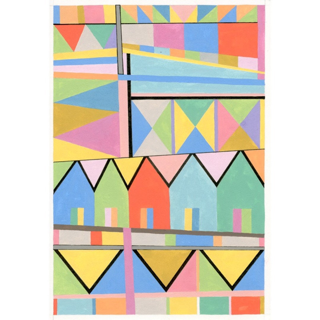 Structure Three: Original Gouache Watercolor Painting With Pen 5"x7 ...