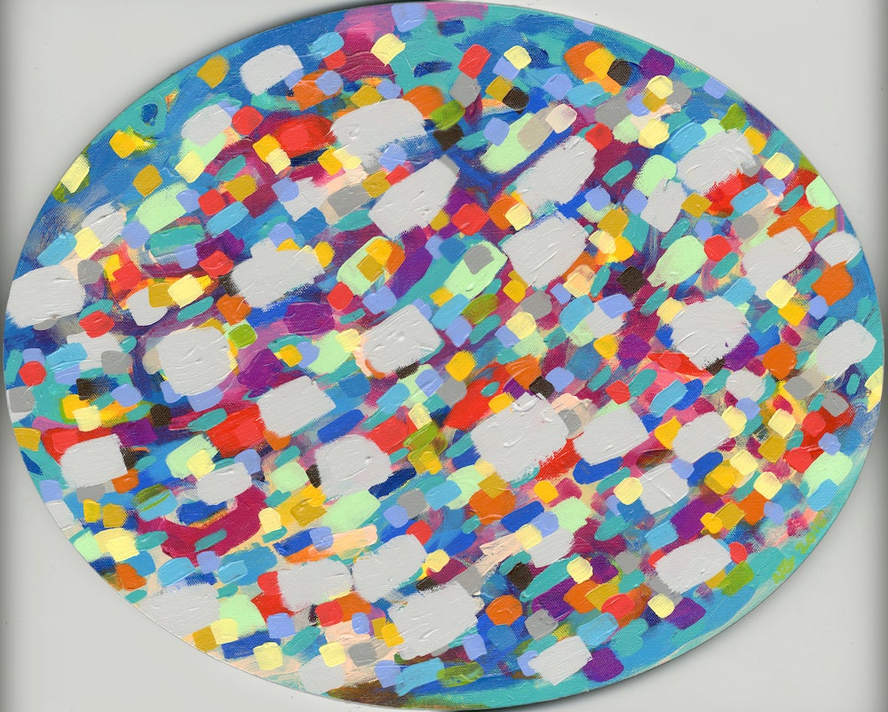 Original Abstract Acrylic Painting on Oval Stretched Canvas 16x20 ...