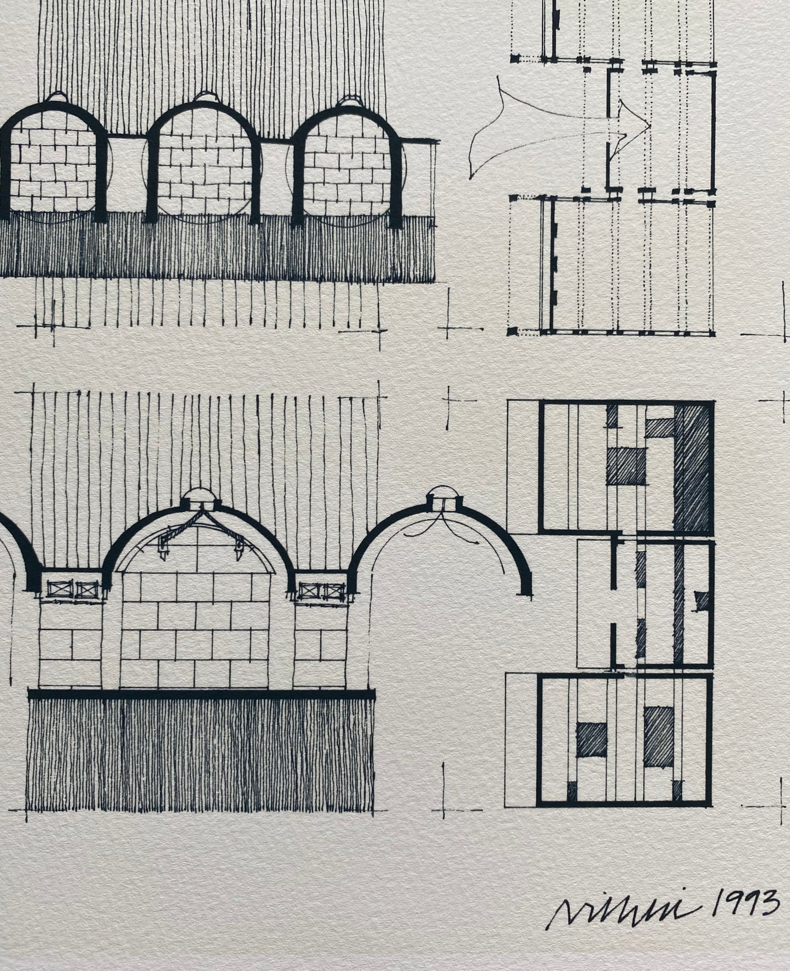 Kimbell Art Museum Study: Archival Print of Original Architectural Pen ...