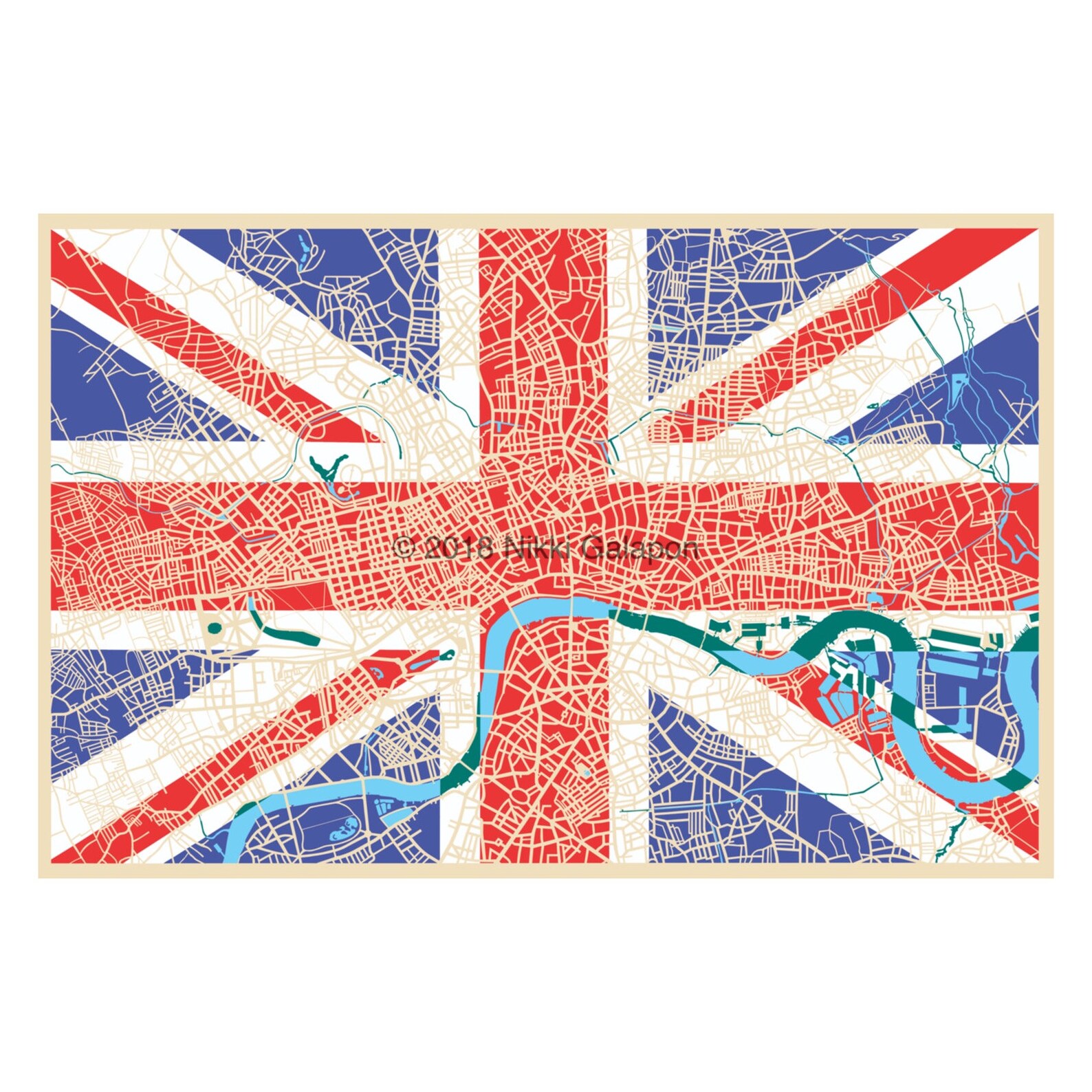 London England UK Union Jack Flag Map Art 13"x19" Archival Giclee Print ...
