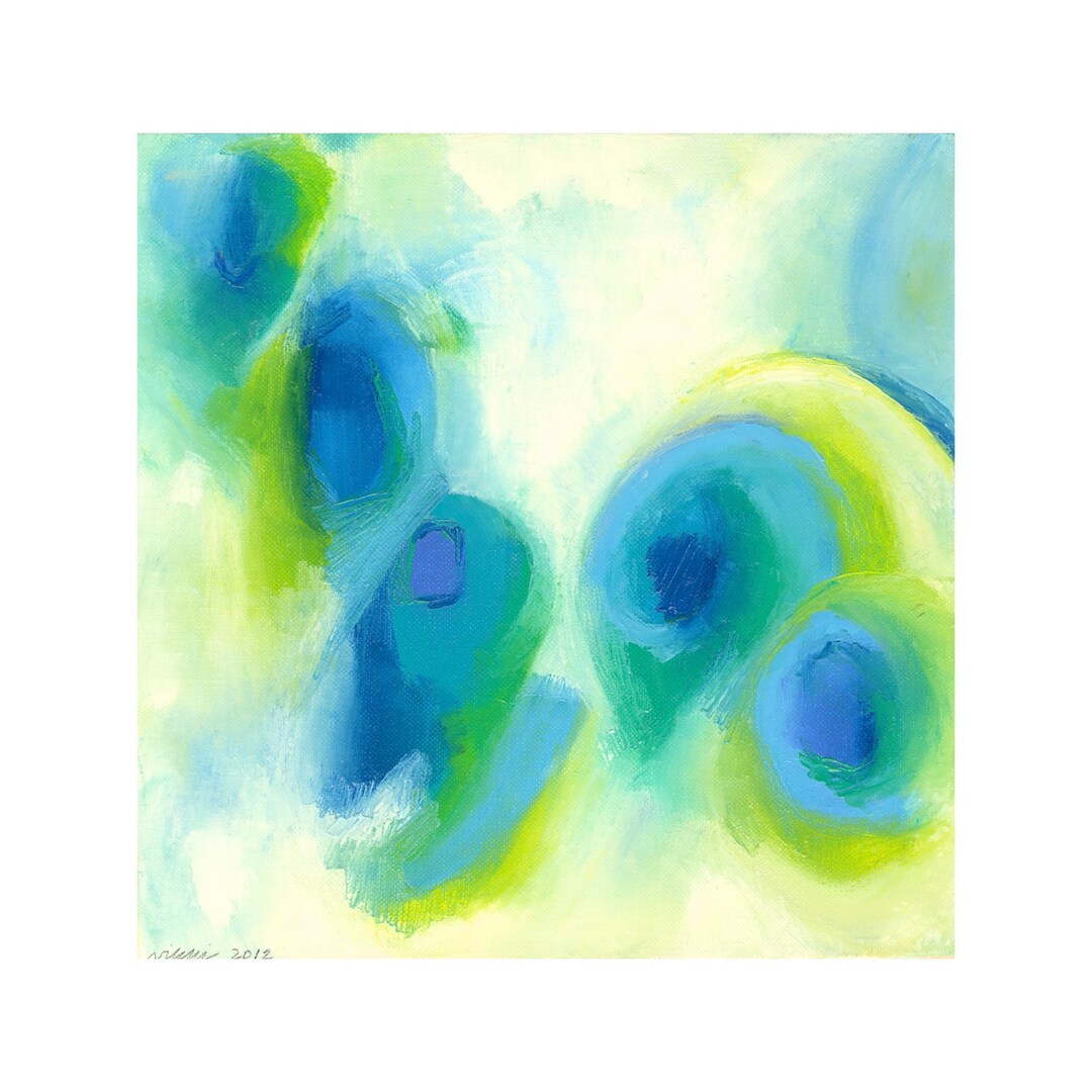 Green Blue Radar, Original 12"x12" Abstract Oil Painting on Stretched ...