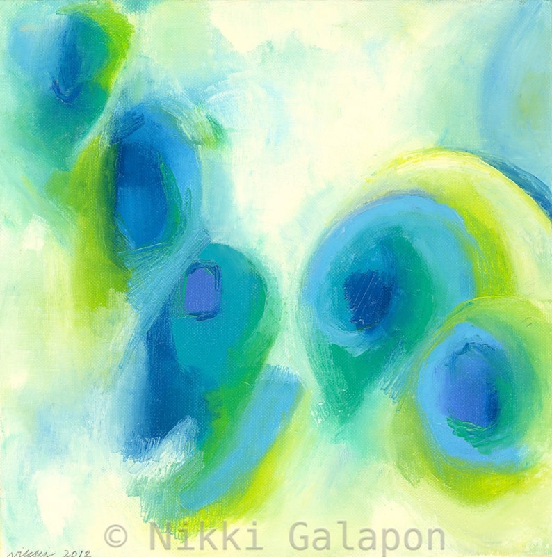 Green Blue Radar, Original 12"x12" Abstract Oil Painting on Stretched ...